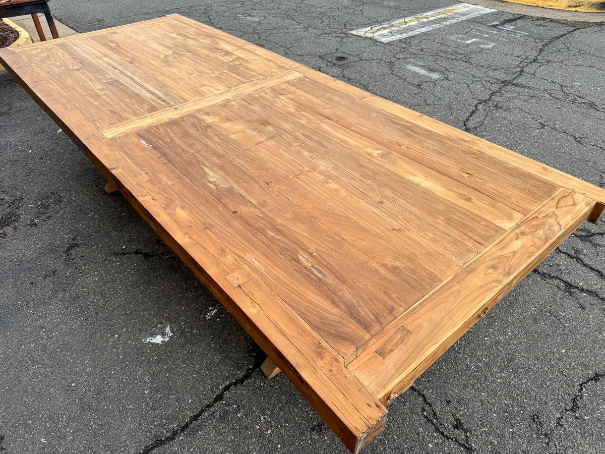 Reclaimed Teak Wood Rustic Dining Table with Trestle Pedestal Legs 118 ...