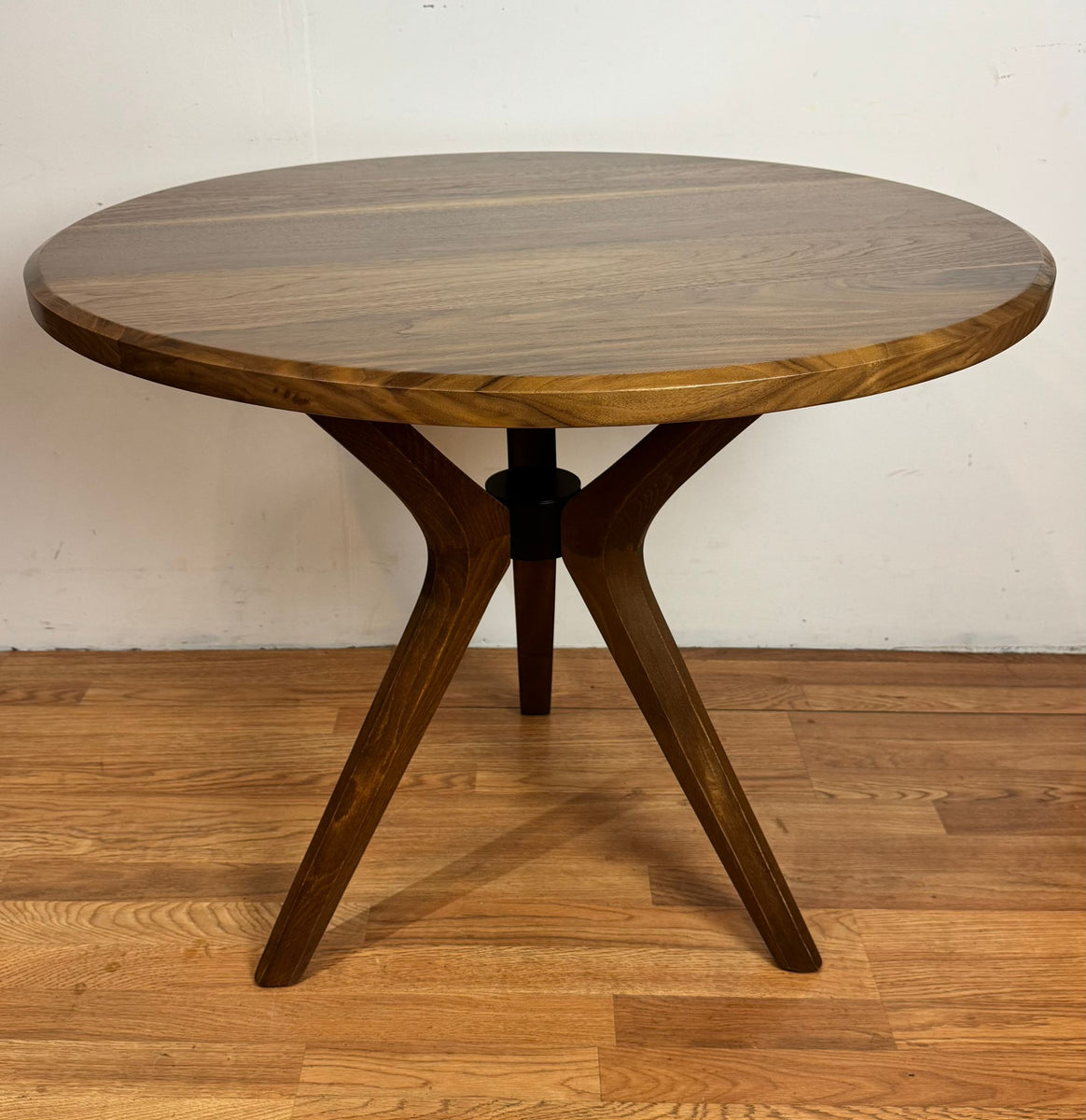 36” Round Walnut Wood Table with Solid Beech Wood Pedestal Base ...