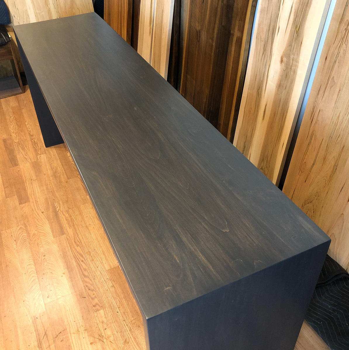 Custom waterfall counter height table maple wood in graphite (dark gra ...