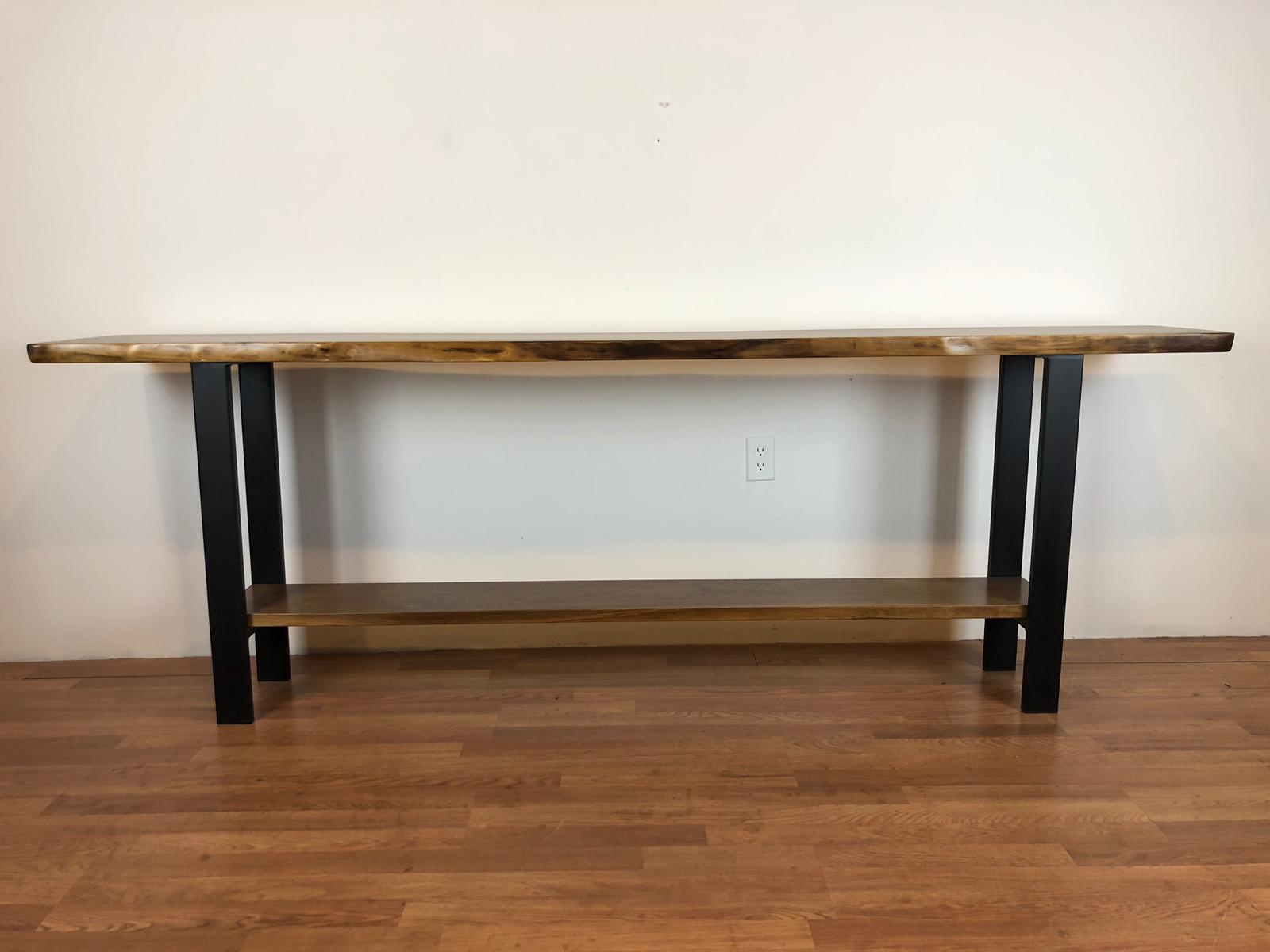 Live edge walnut wood slab console table with shelf – R-Home Furniture