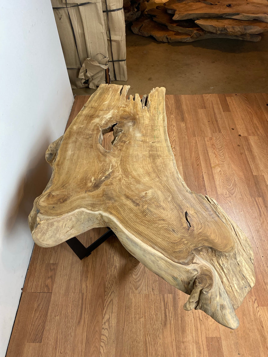 Custom Teak Root Wood Slab Dining Table Top – Natural Live Edge Finish ...