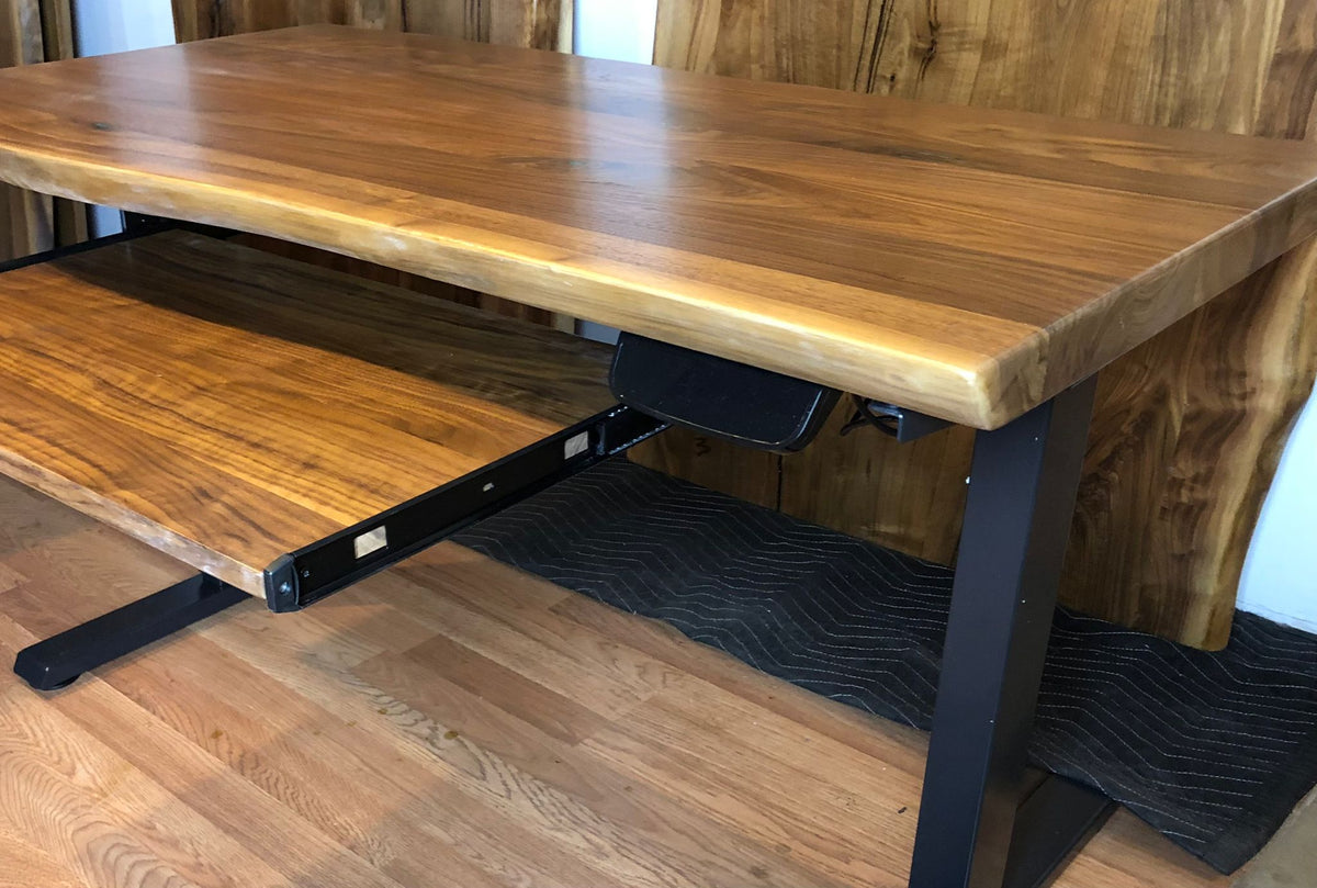 Live Edge Walnut Wood Desk with Pullout Keyboard Tray – R-Home Furniture